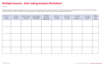 Multiple Sources - Note-taking Analysis Worksheet | Digital Learning ...