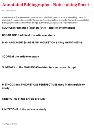 Annotated Bibliography – Note-taking Sheet | Digital Learning Commons