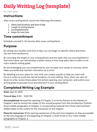 Daily Writing Log Template | Digital Learning Commons