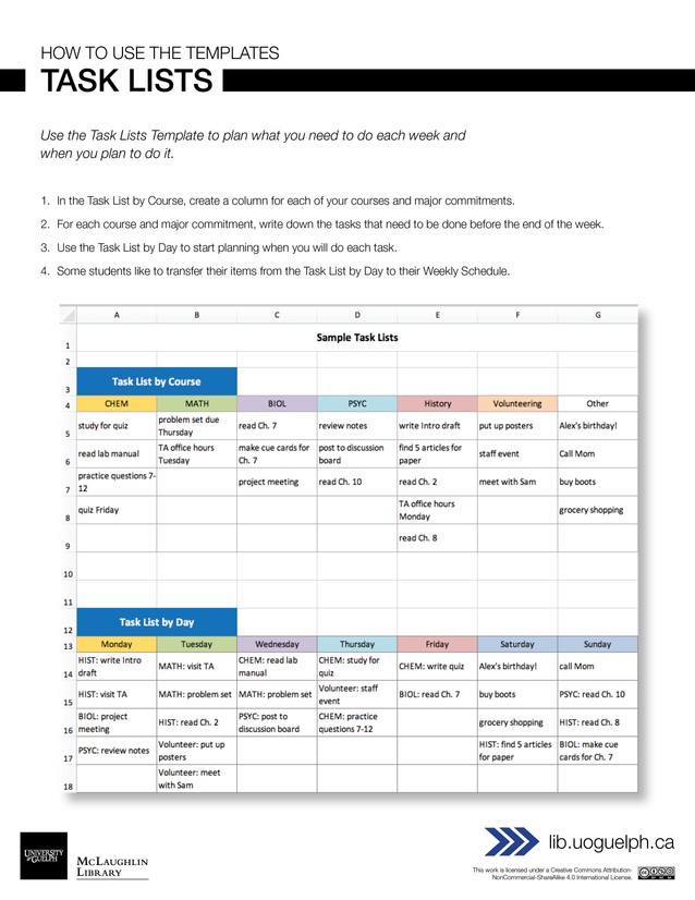 Excel Task Lists | Digital Learning Commons